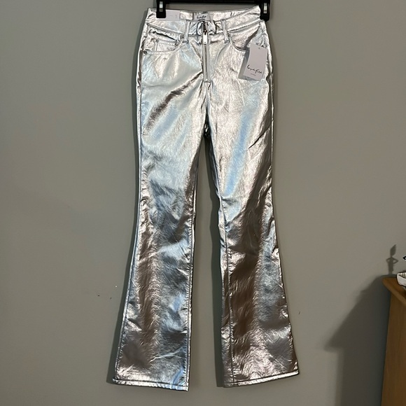 love, Fire | Pants & Jumpsuits | Nwt Silver Metallic Faux Leather Flare ...